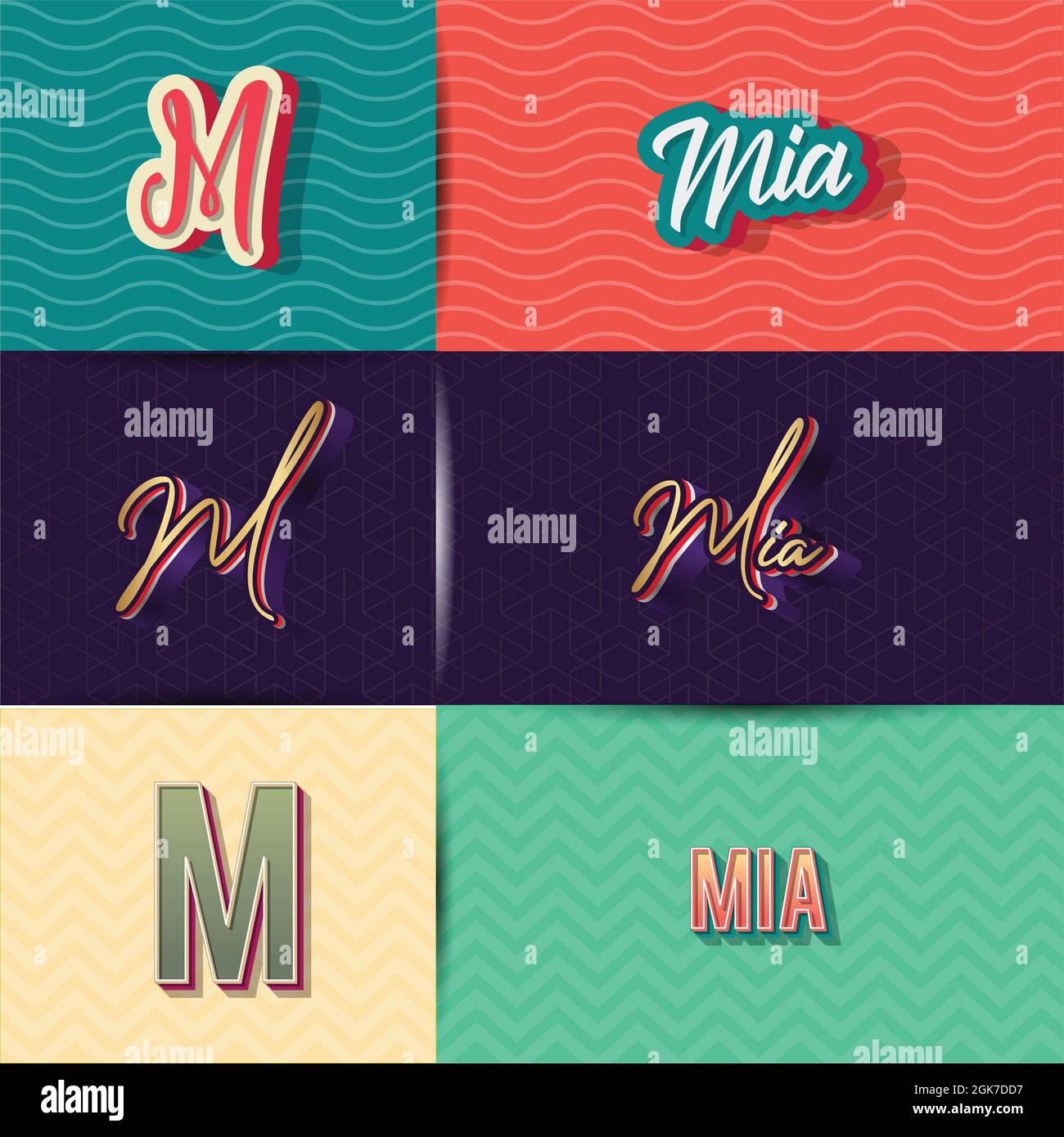 name Mia in various Retro graphic design elements, set of vector Retro ...