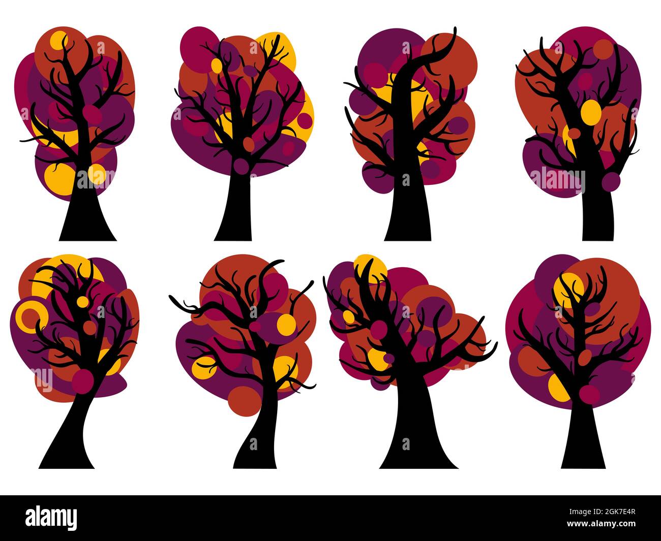 Autumn trees set isolated on white background. Collection of autumn ...