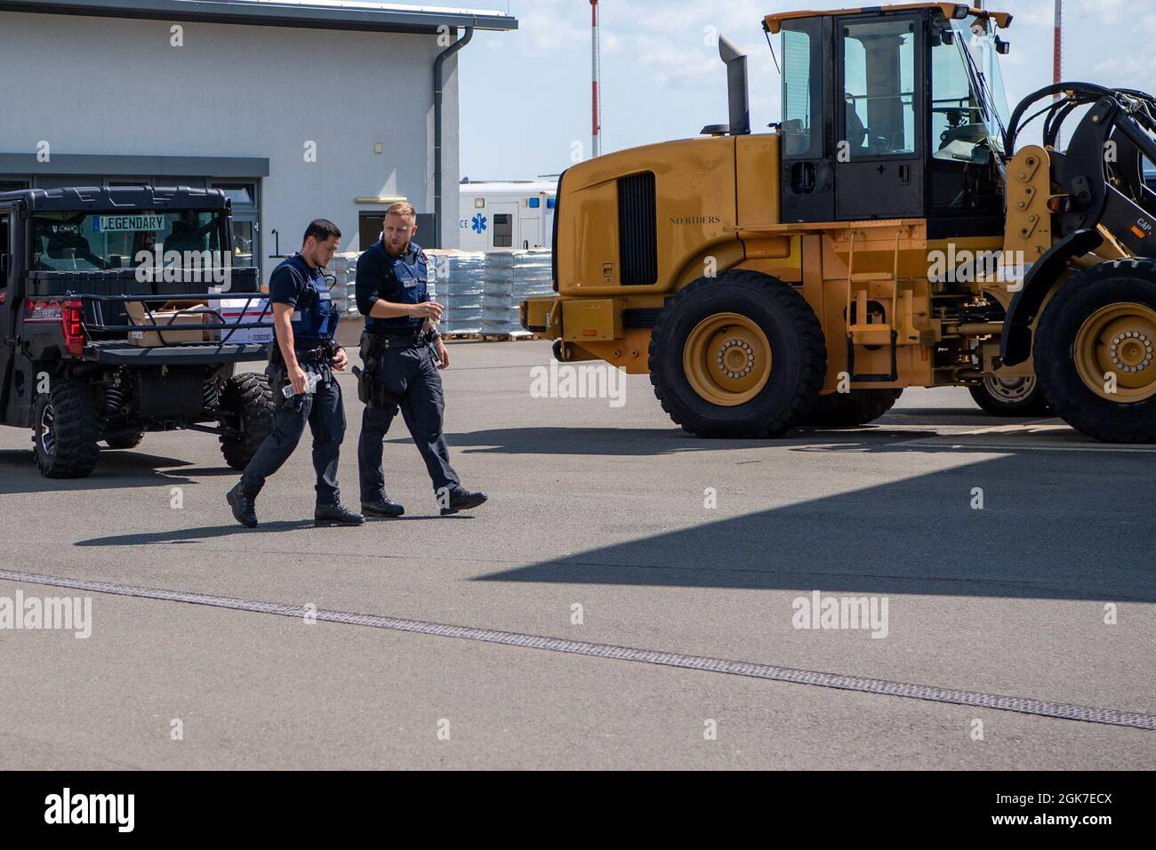 German Polizei walk across the Joint Mobility Processing Center at ...