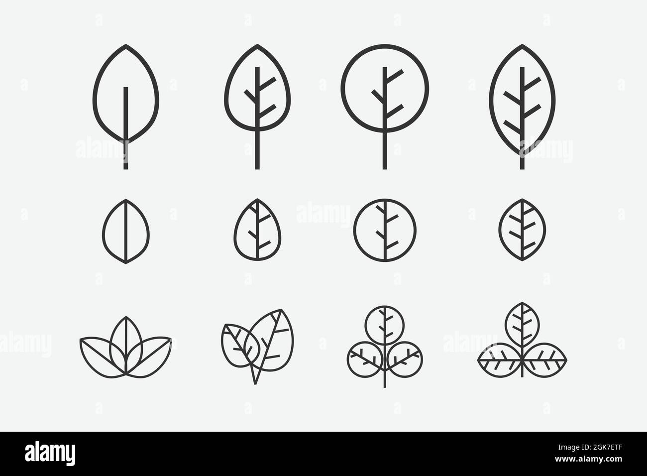 Set of tree and Leaf Line Minimal Icon graphic design element Stock ...