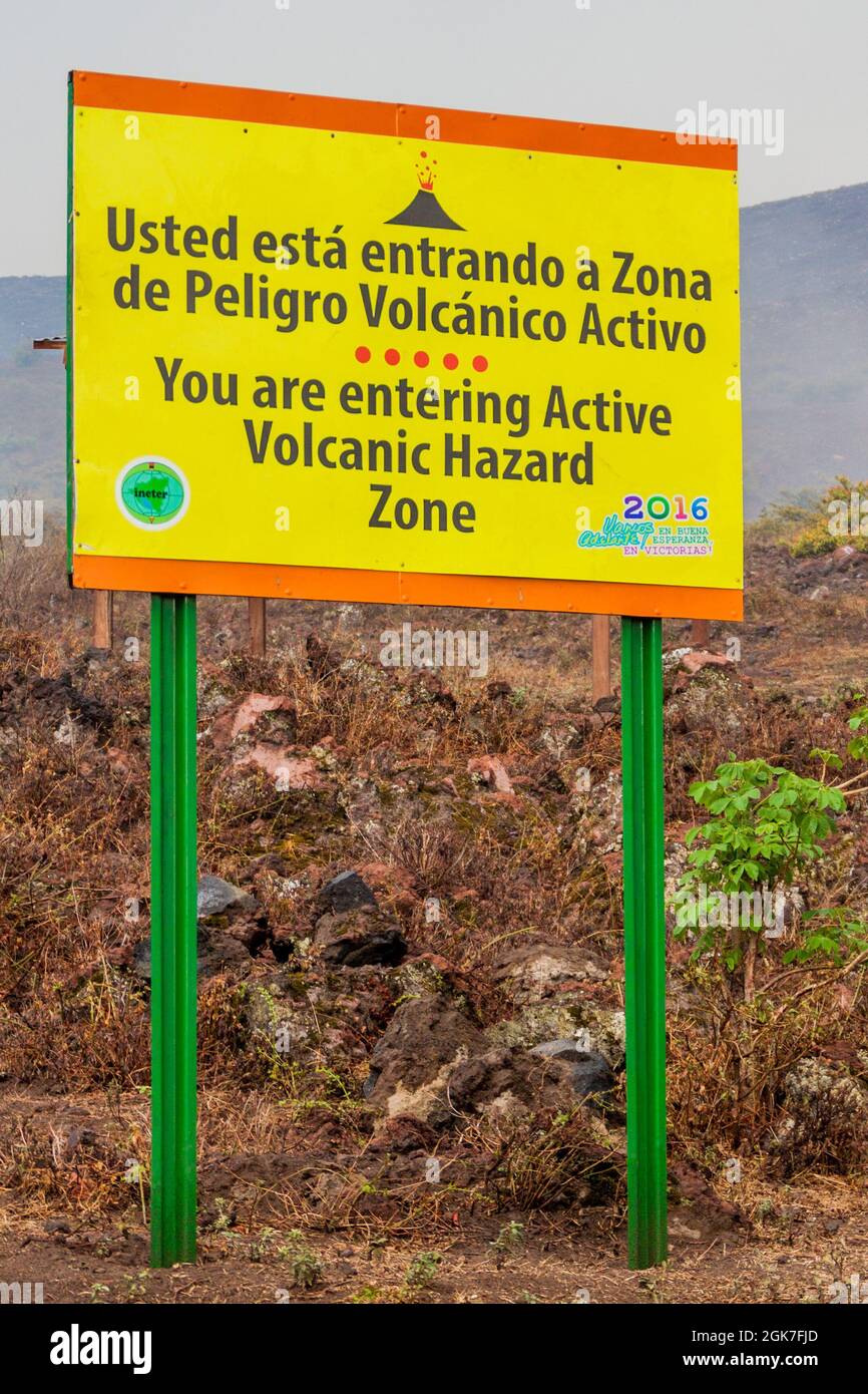 Information board near Telica volcano, Nicaragua Stock Photo - Alamy