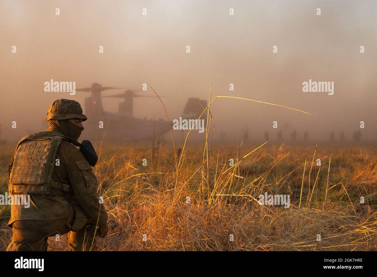 An Australian Army soldier provides security for troops exiting an MV ...