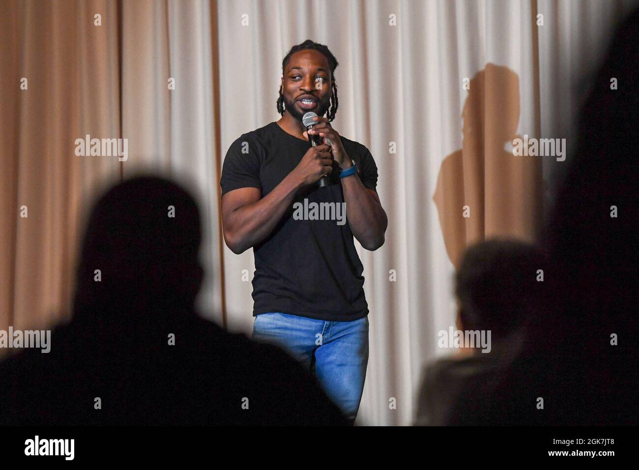 Comedian Preacher Lawson performs during a comedy show at Hanscom Air ...
