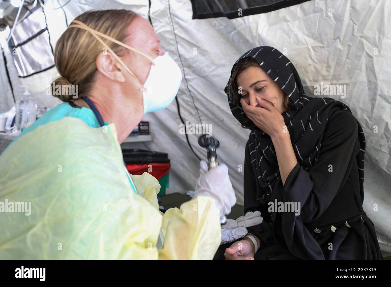 NAVAL STATION ROTA, Spain (Aug. 27, 2021) An evacuee from Afghanistan ...