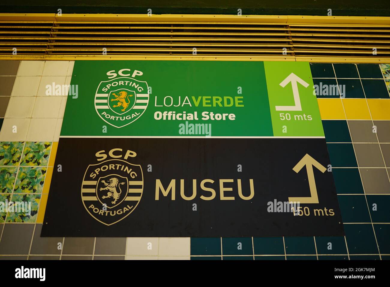 LISBON, PORTUGAL - Jul 13, 2021: A closeup of outdoor signs for the ...
