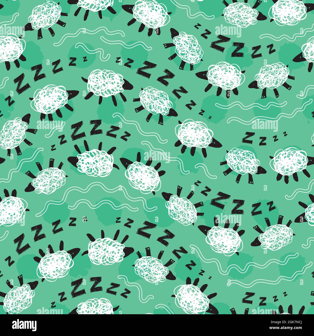 Vector green sheep zzz counting wavy stripes cute doodles seamless ...