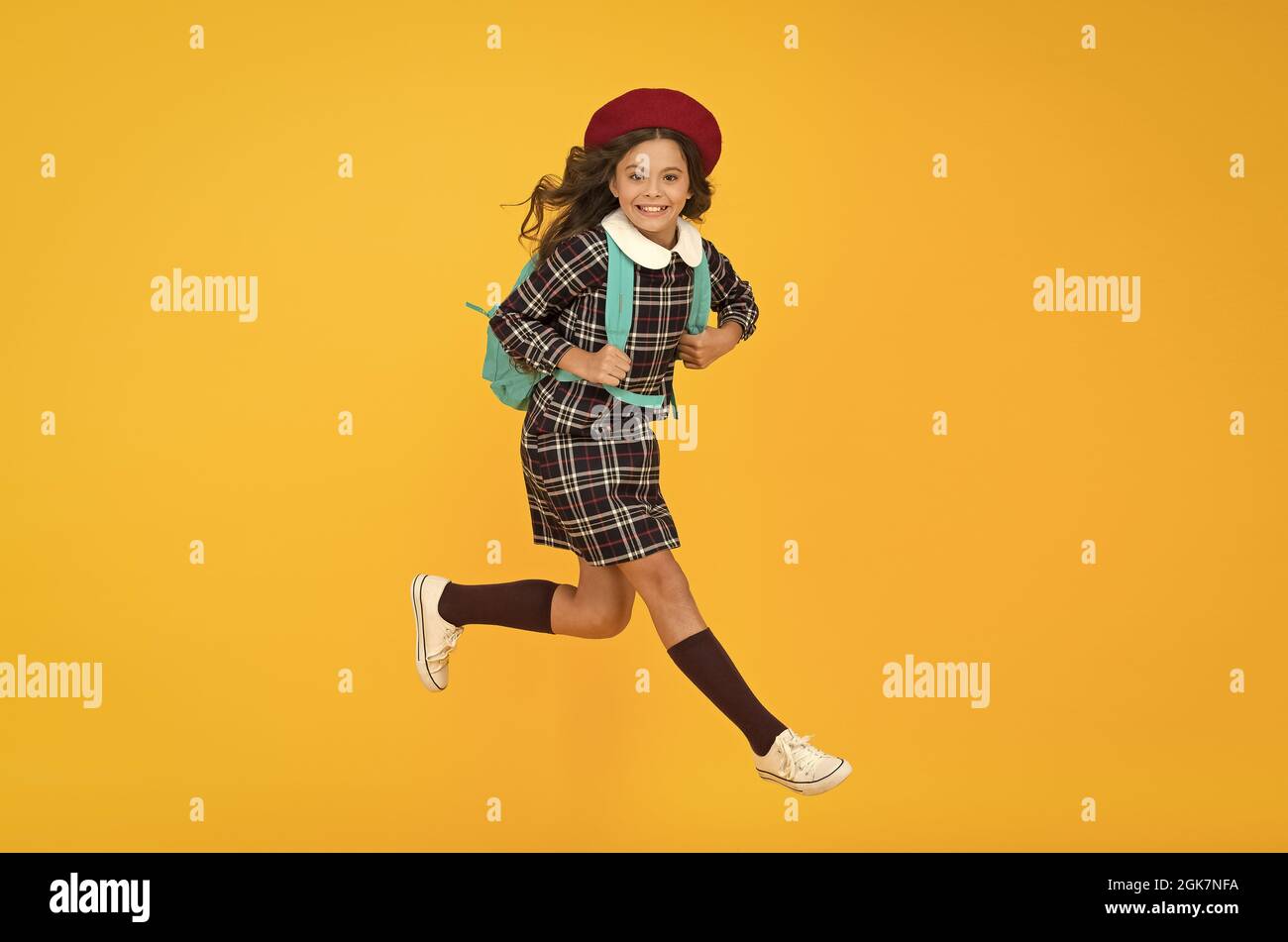 small girl running to school, study Stock Photo - Alamy