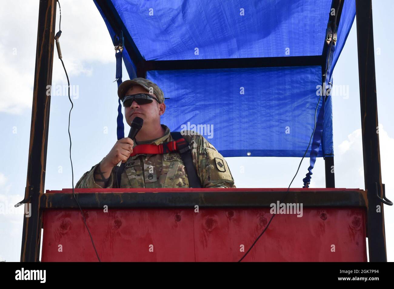 The tower operator gives commands to the competitors during the Special ...
