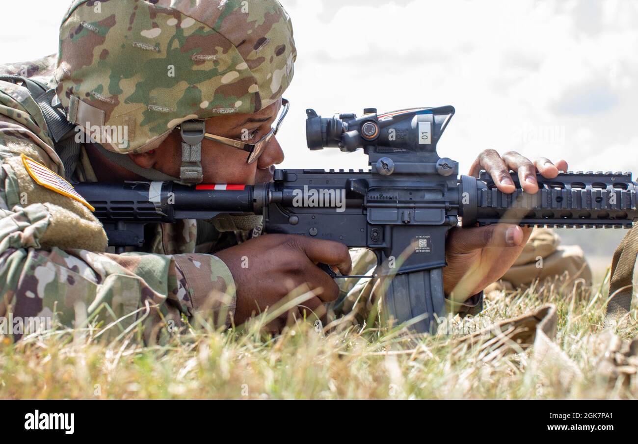 Sgt. Antoine J. Stewart, Louisiana National Guard, looks down his ...
