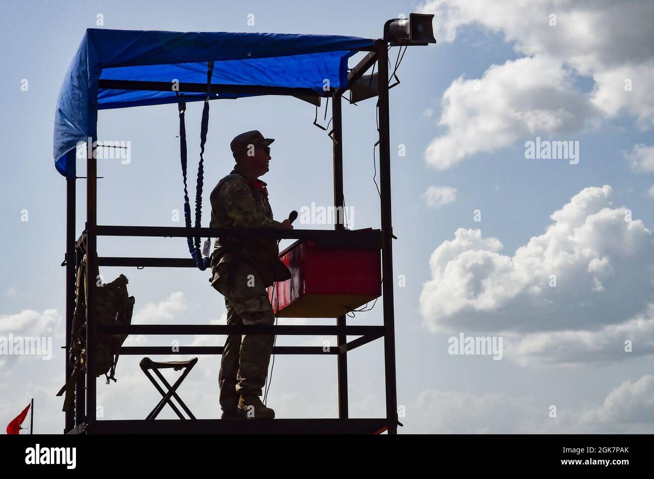 The tower operator gives commands to the competitors during the Special ...