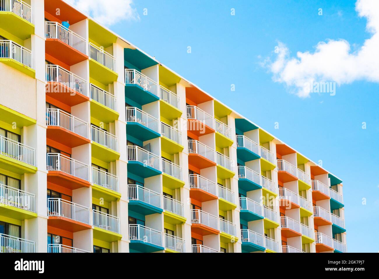 Architectural image of colorful building with balconies and windows ...