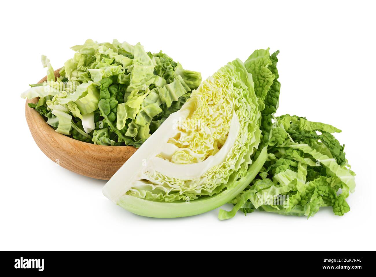 Savoy cabbage slice isolated on white background with clipping path and full depth of field ...