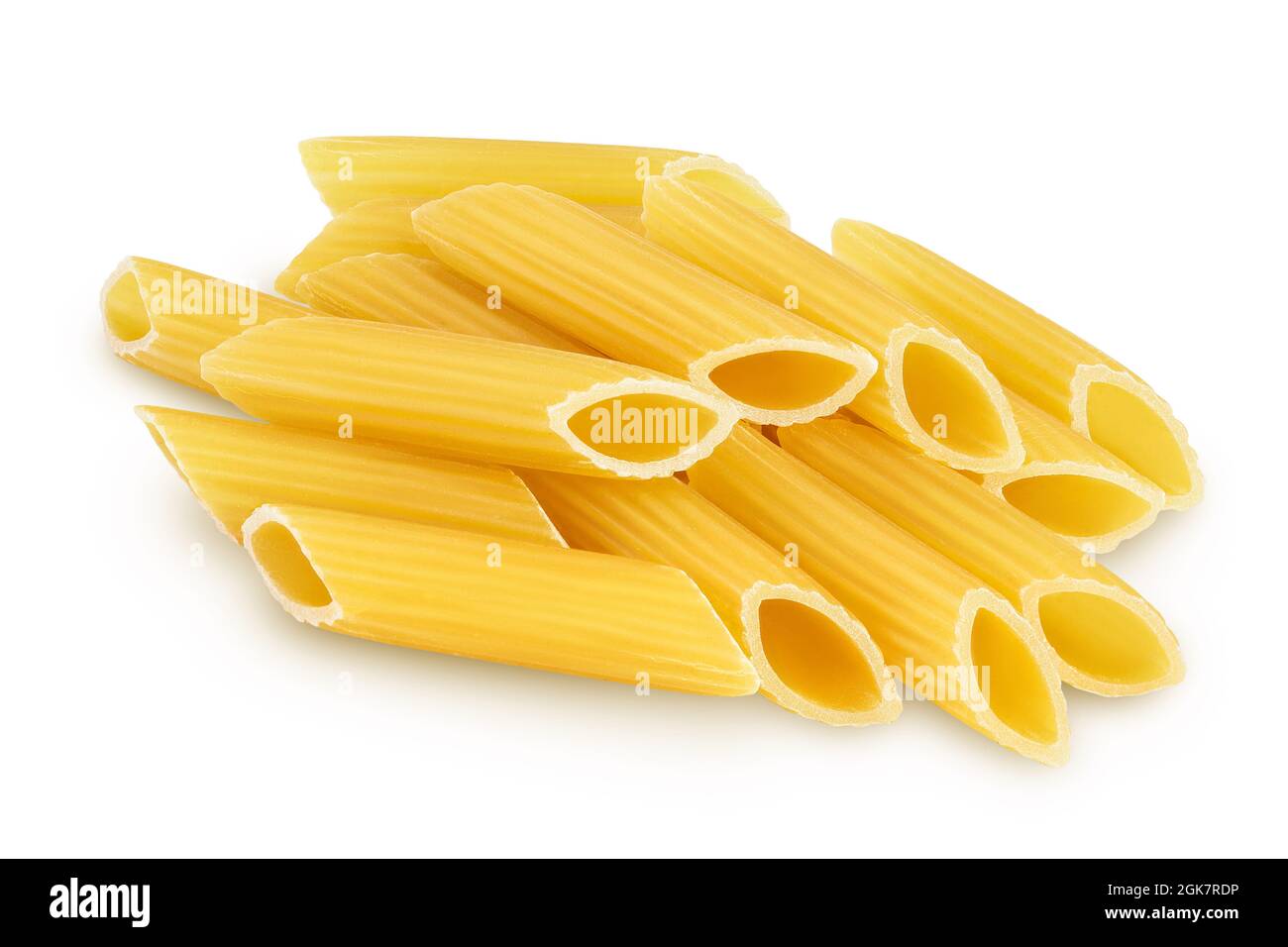 Raw italian penne rigate pasta isolated on white background with ...