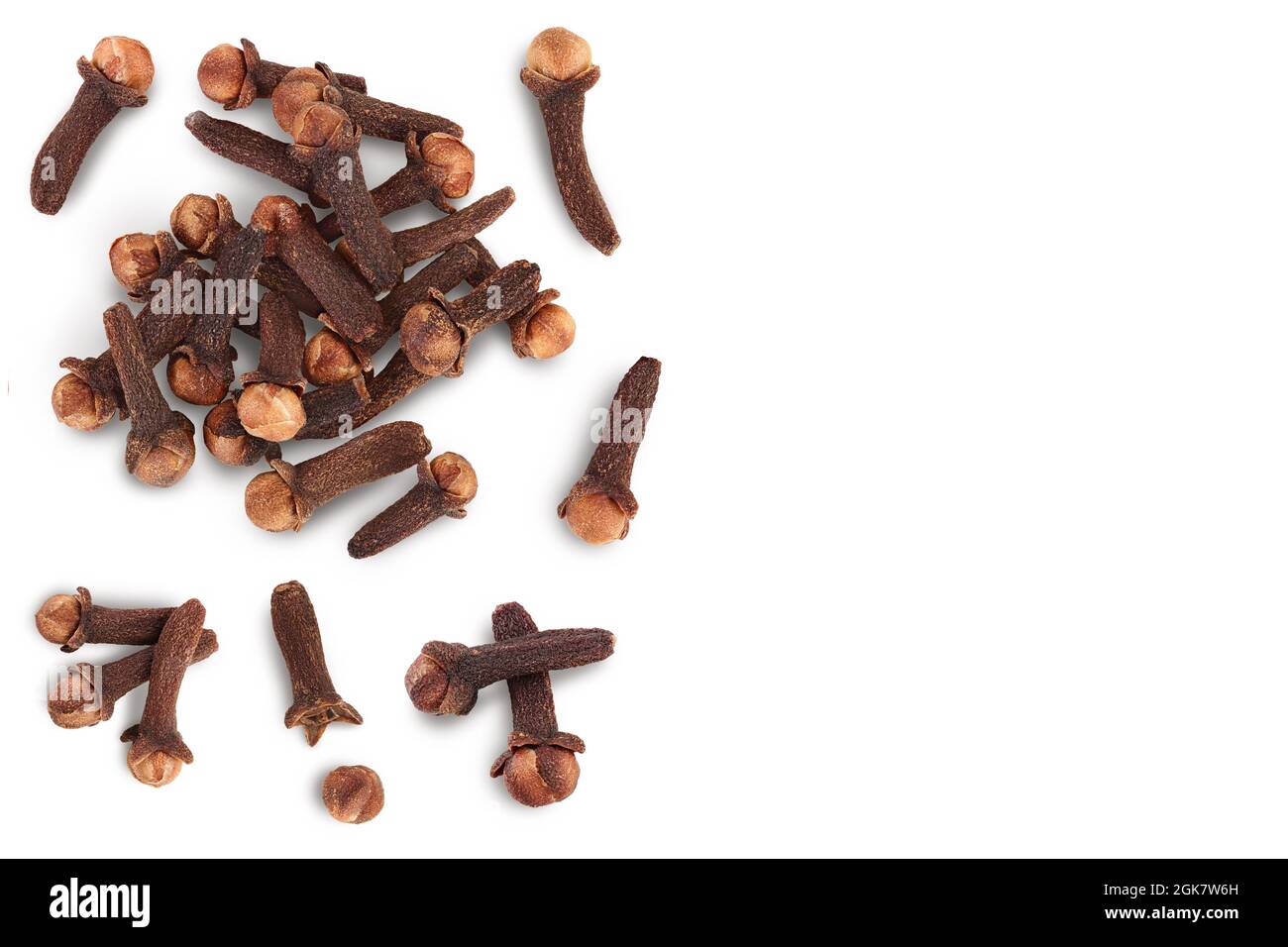 Dry spice cloves isolated on white background. Top view with copy space ...