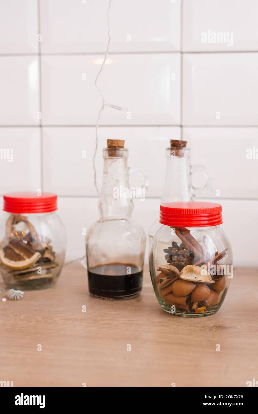 Glassware in the kitchen with food Stock Photo - Alamy