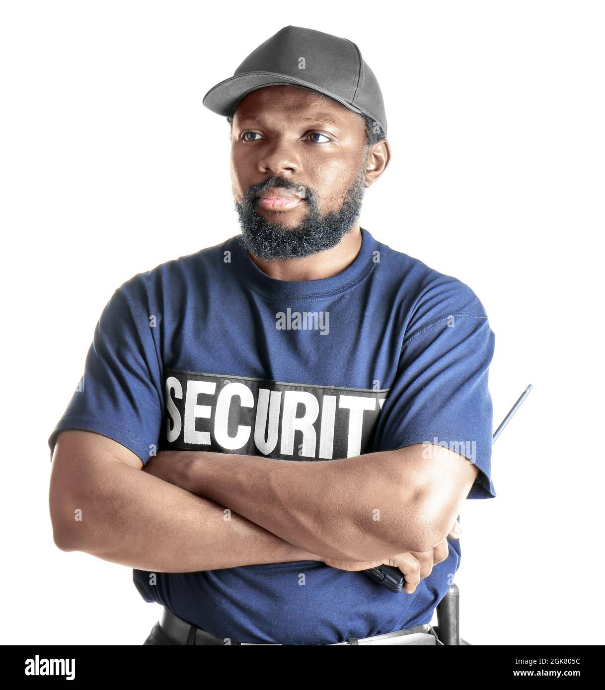 Male security guard on white background Stock Photo - Alamy