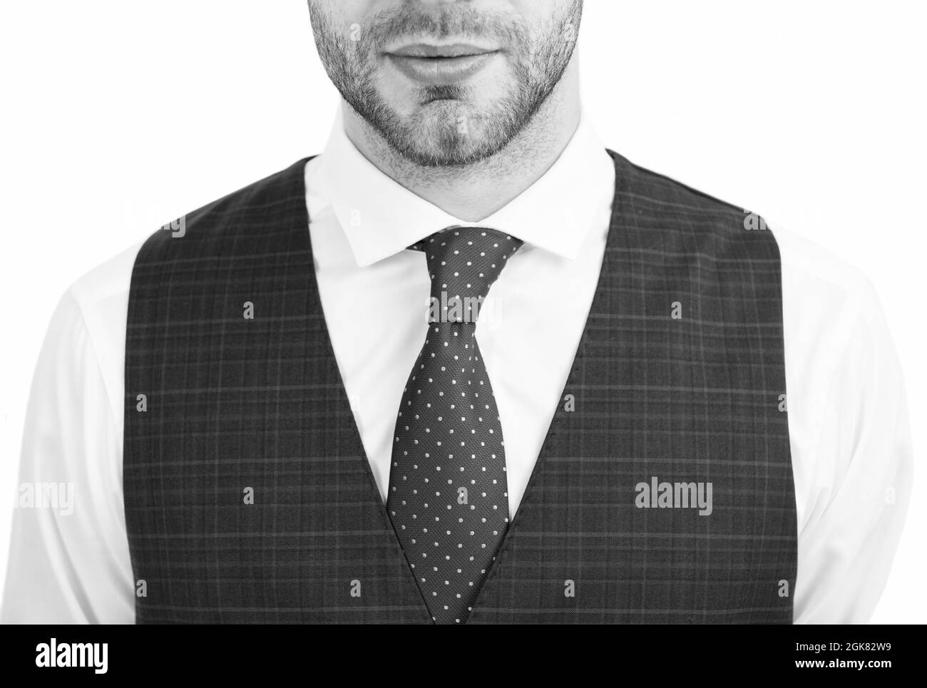 Unshaven male face chin and neck skin with bristle hair white collar ...