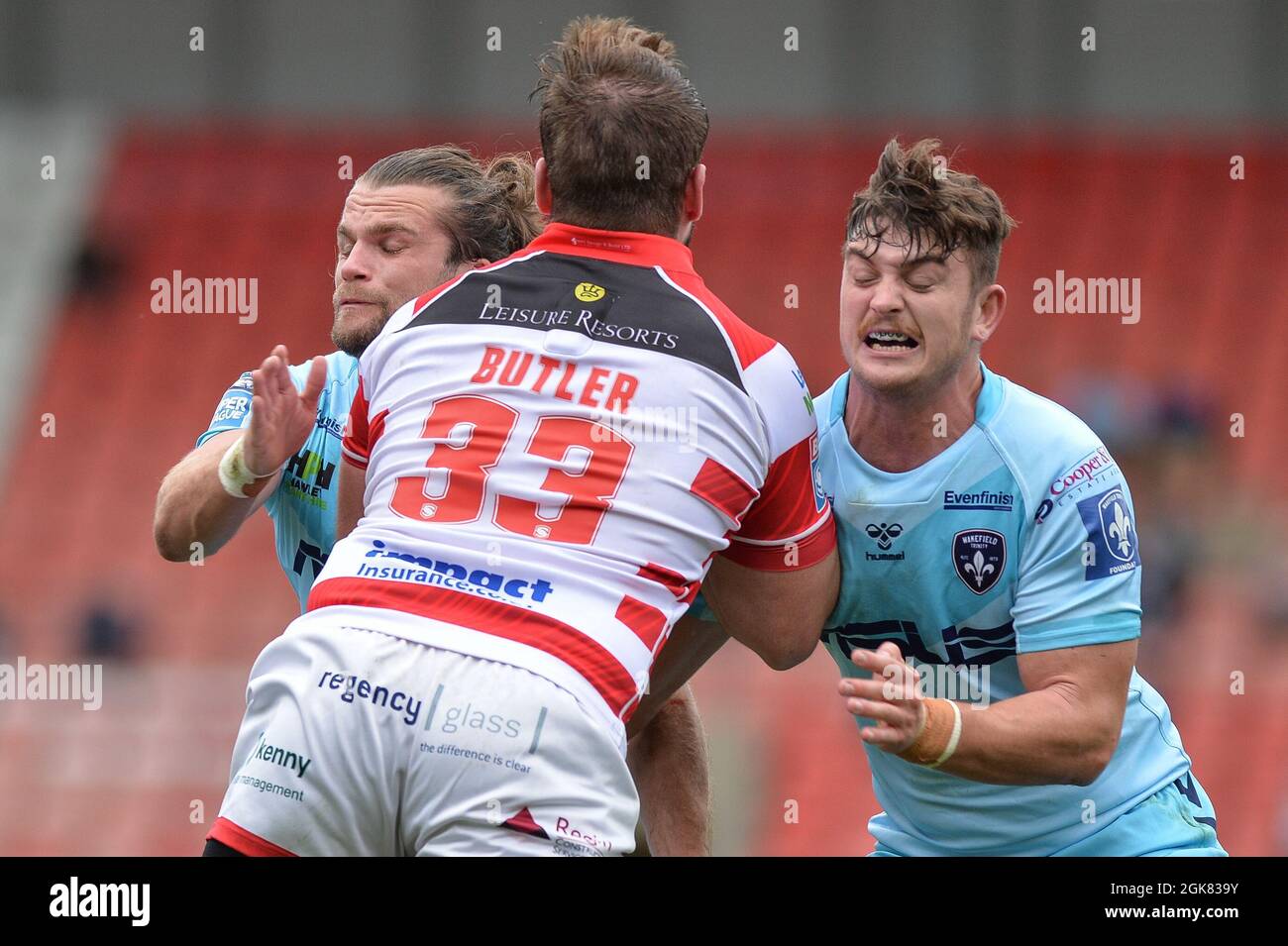 Leigh, England - 11 September 2021 - Wakefield Trinity's Liam Kay and ...