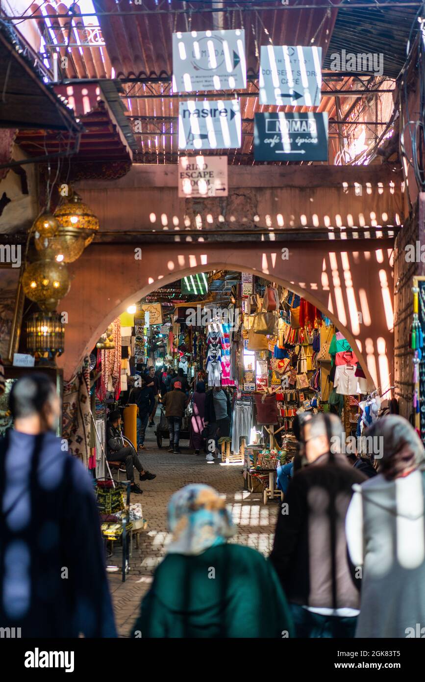 Street scene in the souk Semmarine, Marrakech, Morocco, Africa Stock ...
