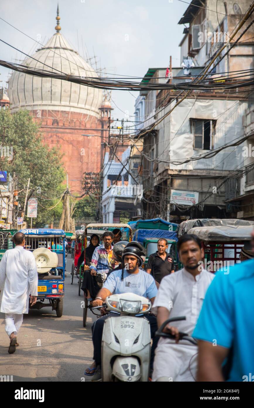 Dome of Jama Masjid mosque from street outside, Old Delhi, India Stock ...