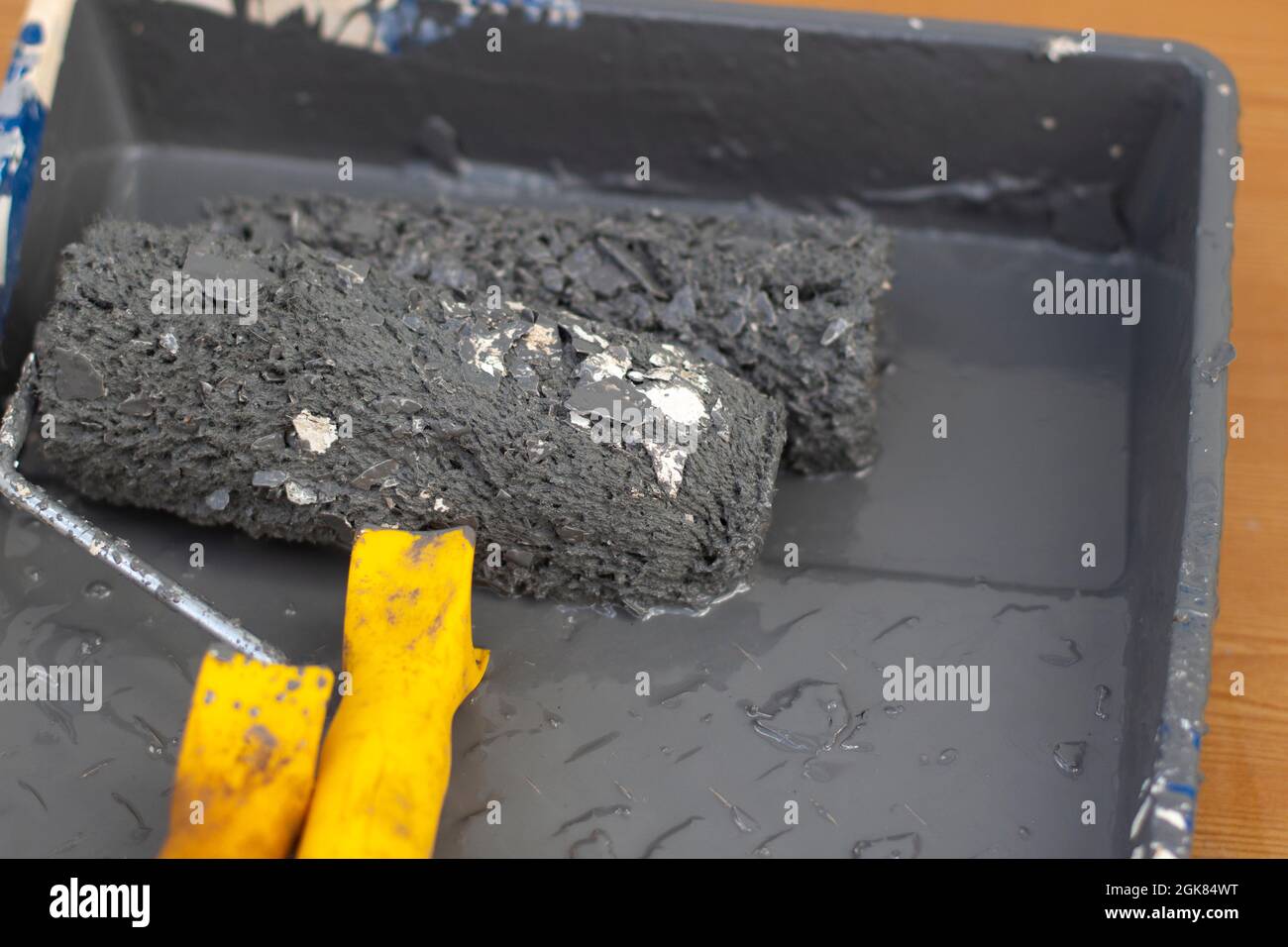 Paint for the street. Painting the object. Marking the road. Work with ...