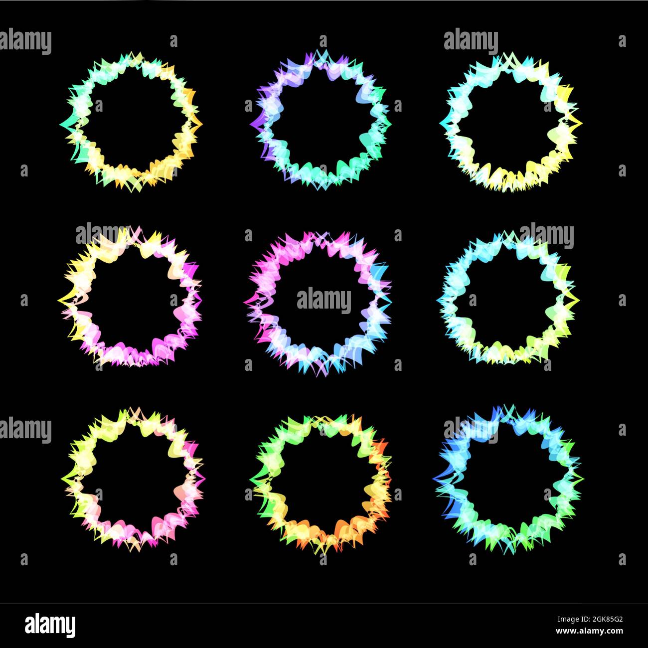 Spiny blossom, abstract barbed round color frame set for banner, flyer ...