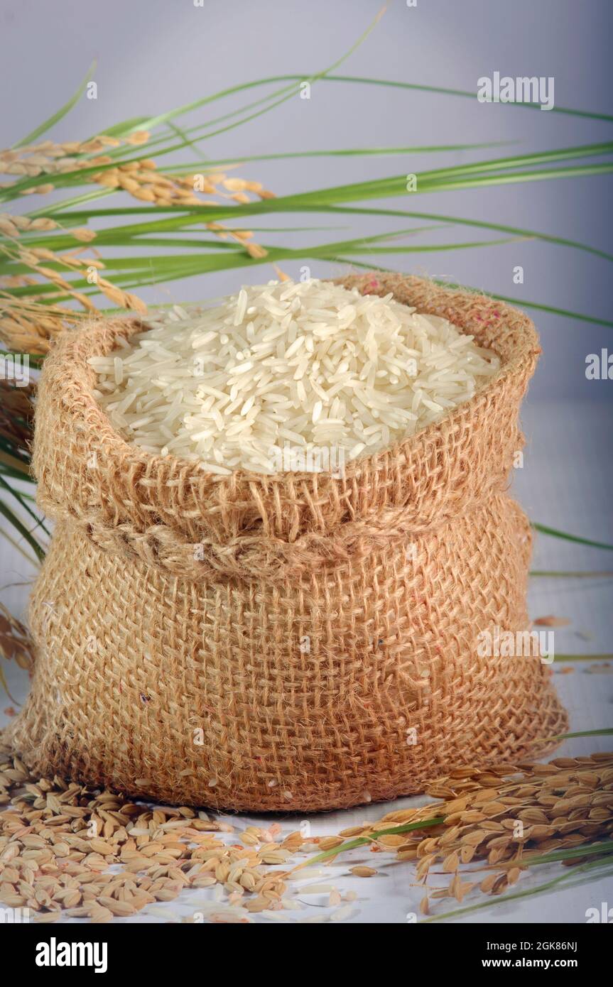 Raw Seeds and Basmati Rice in a Sack Stock Photo - Alamy