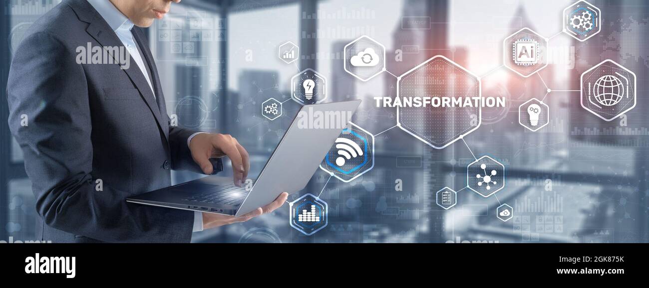 Businessman selecting Transformation. Background for presentations ...