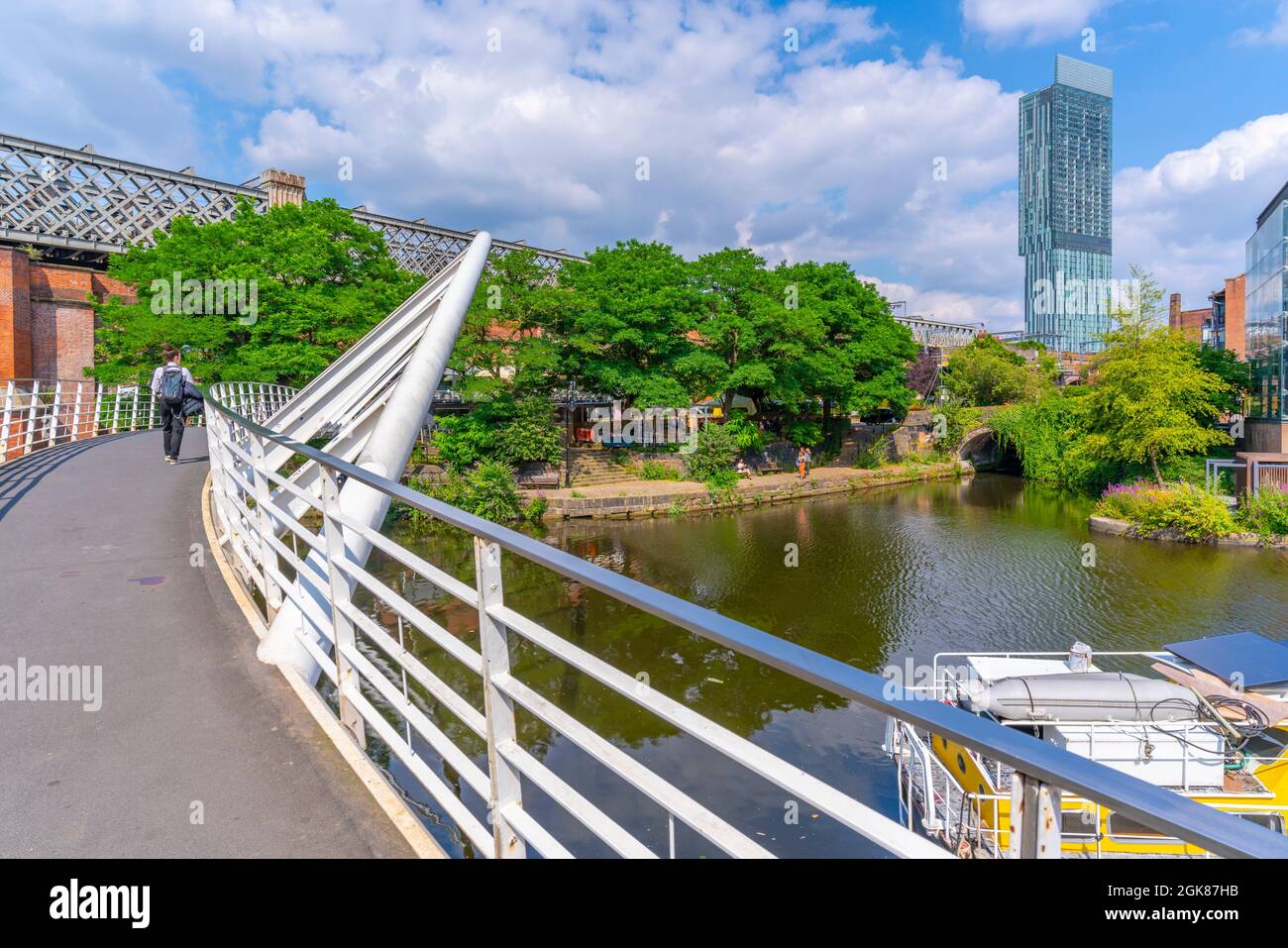 View of 301 Deansgate and walk bridge over Castlefield Canal ...