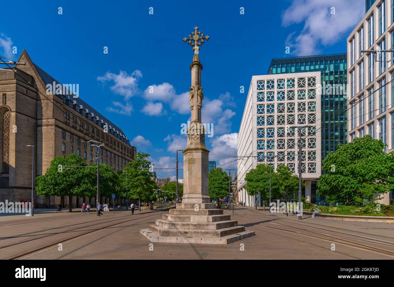 View of architecture and monument in St Peter's Square, Manchester ...