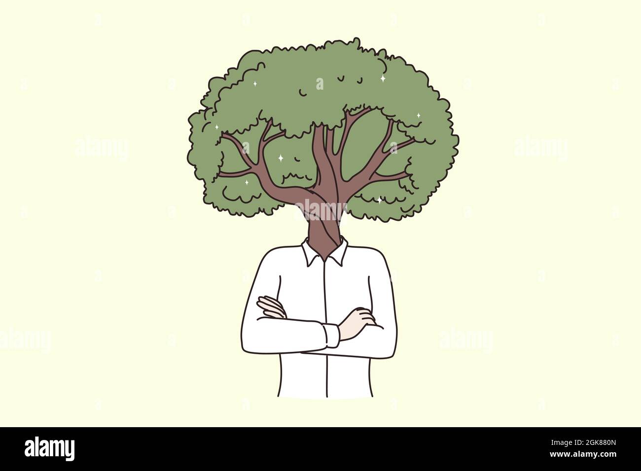 Creativity, young businessman and innovation concept. Green Tree head ...