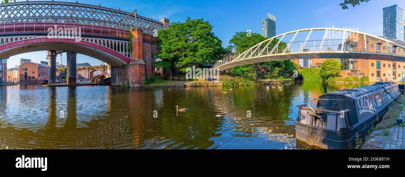View of 301 Deansgate and bridges over canal, Castlefield Canal ...
