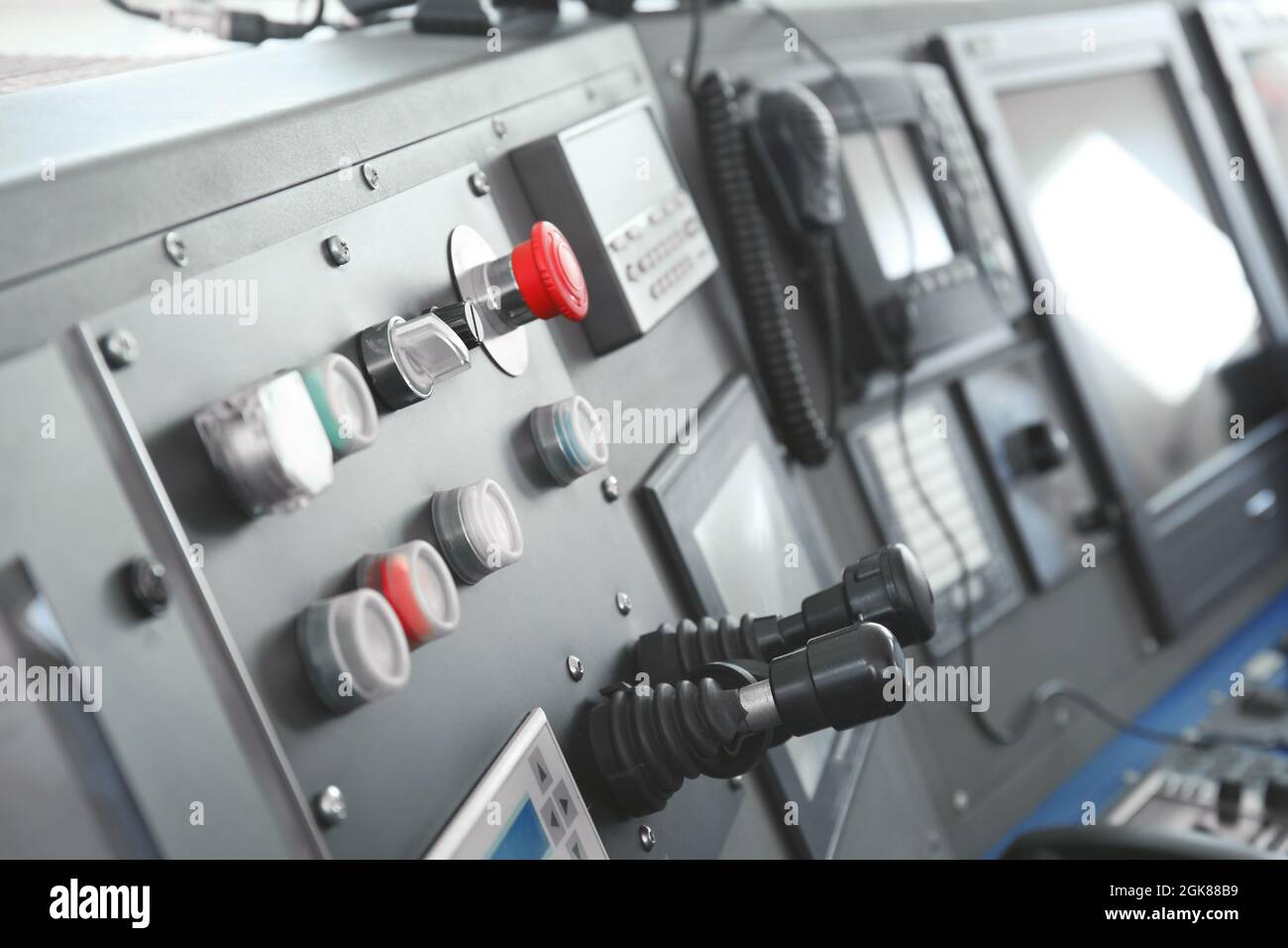Ship control panel in captain's bridge Stock Photo - Alamy