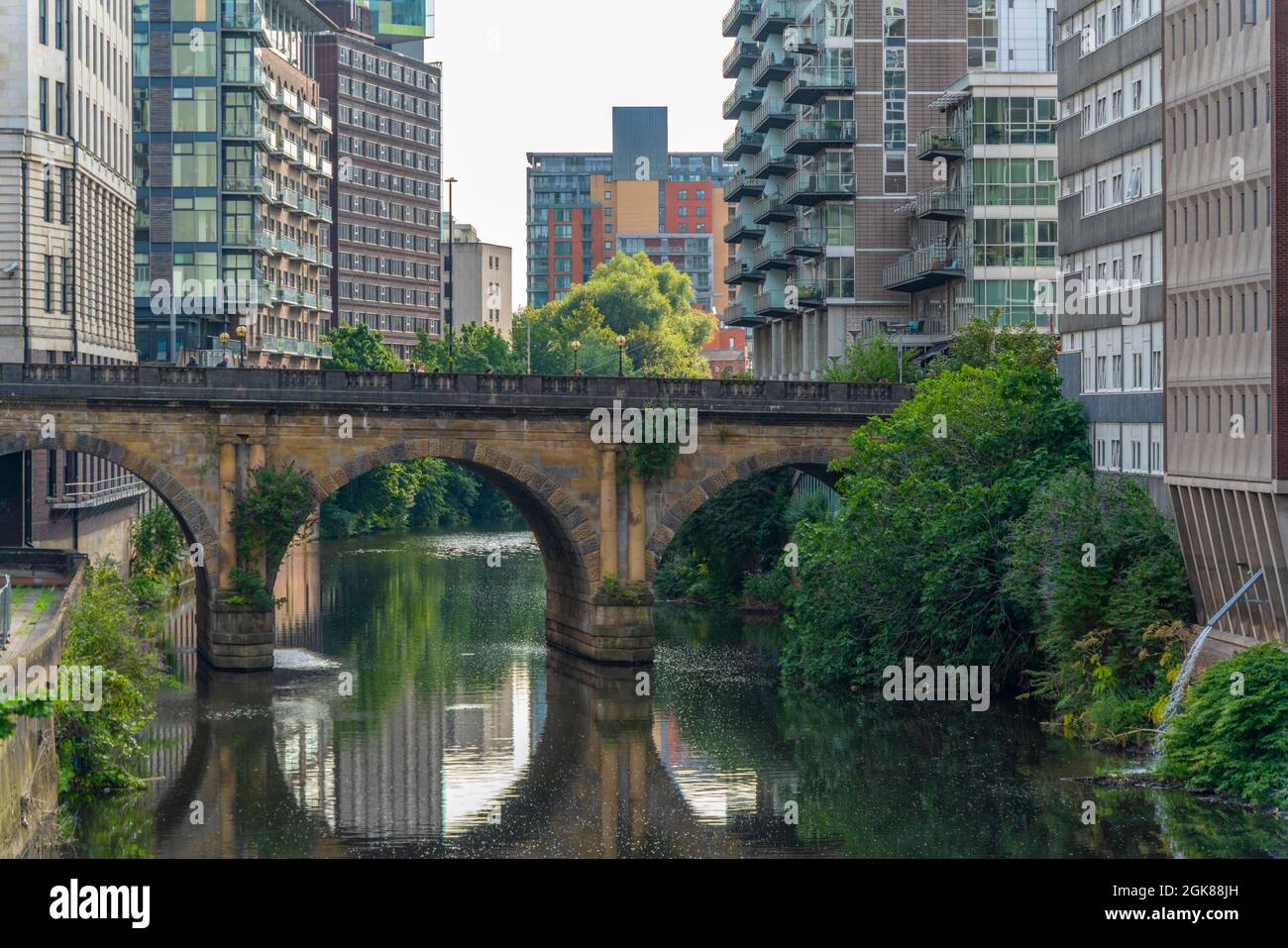 View of new developments and bridge over River Irwell in the Northern ...