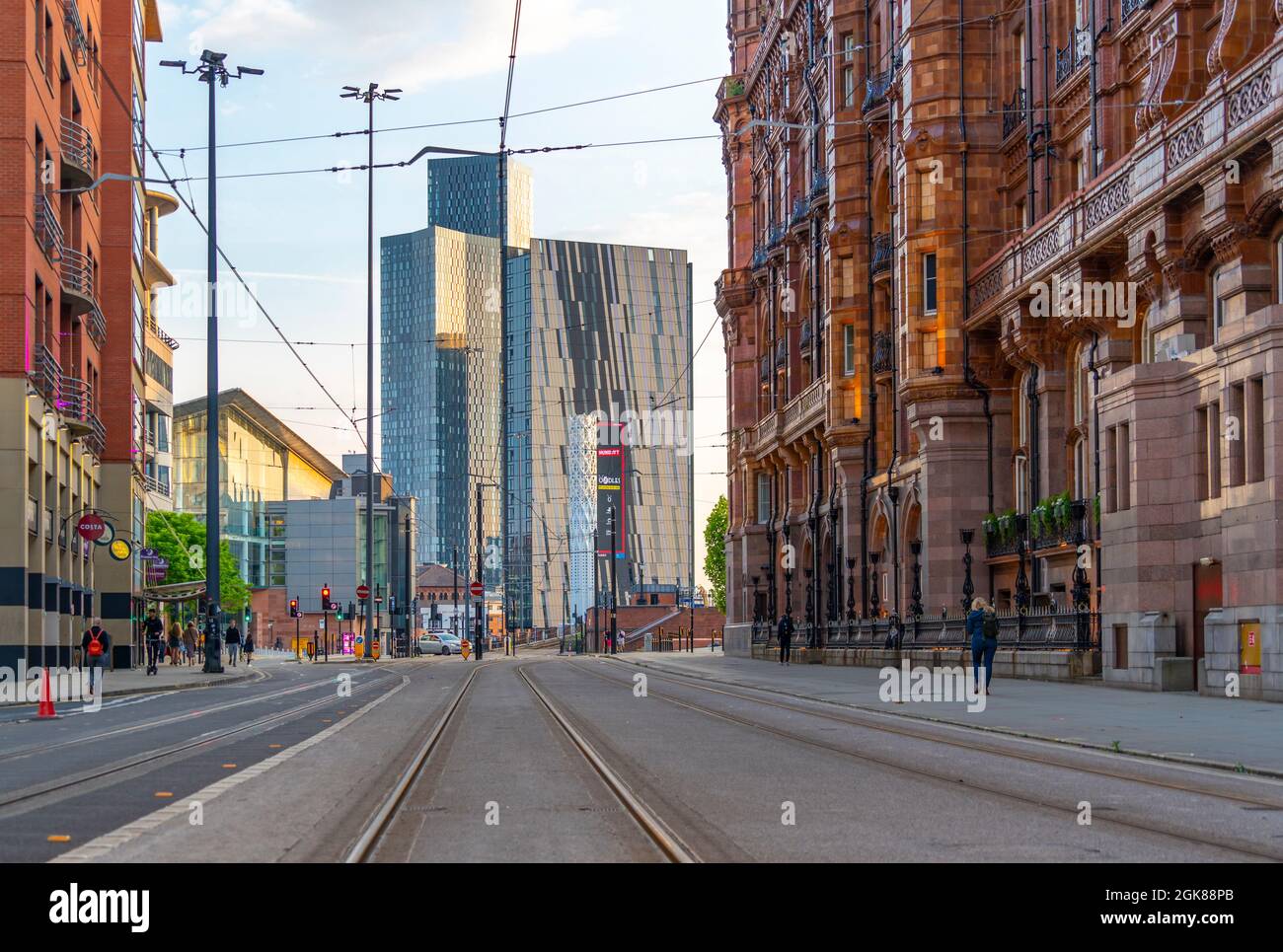 View of contemporary architecture from Mosley Street, Manchester ...
