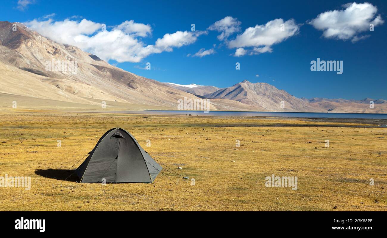 Tent in Himalayan mountains - near Tso Moriri lake in Rupshu valley ...