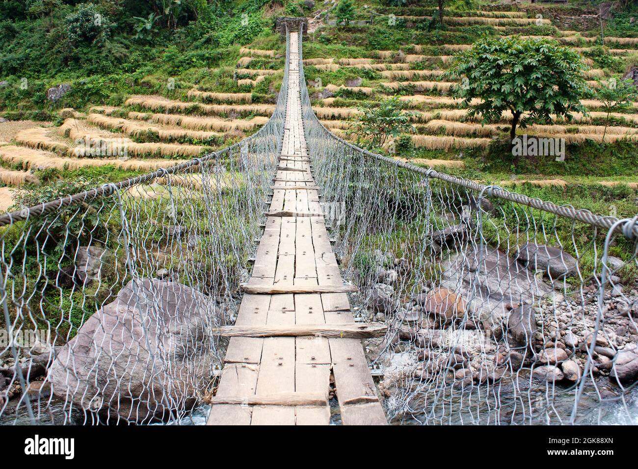 rope hanging suspension bridge in Nepal Stock Photo - Alamy
