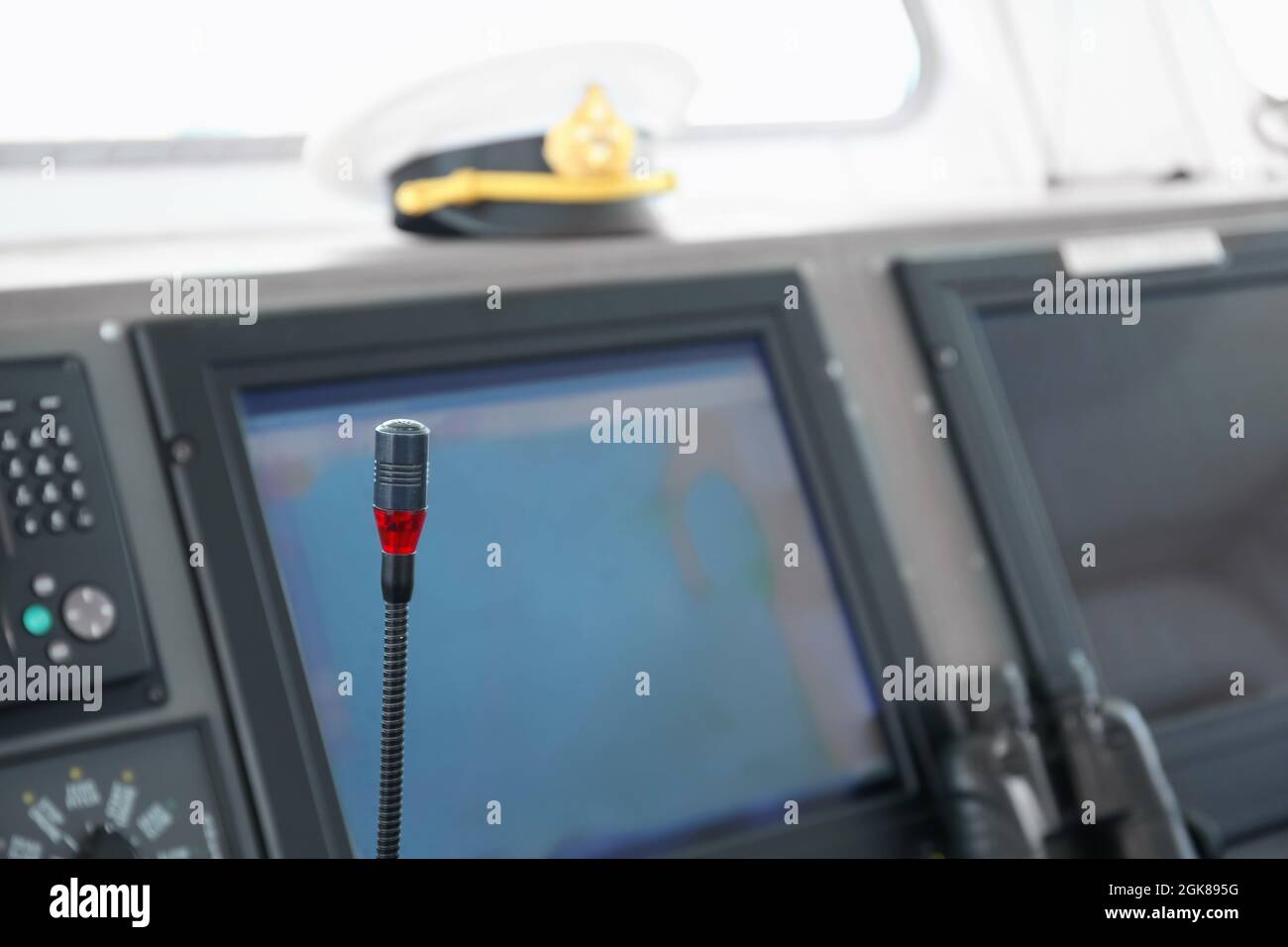 Microphone of ship control panel in captain's bridge Stock Photo - Alamy