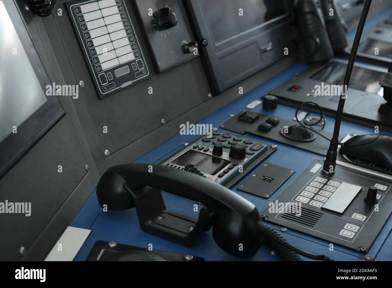 Ship control panel in captain's bridge Stock Photo - Alamy