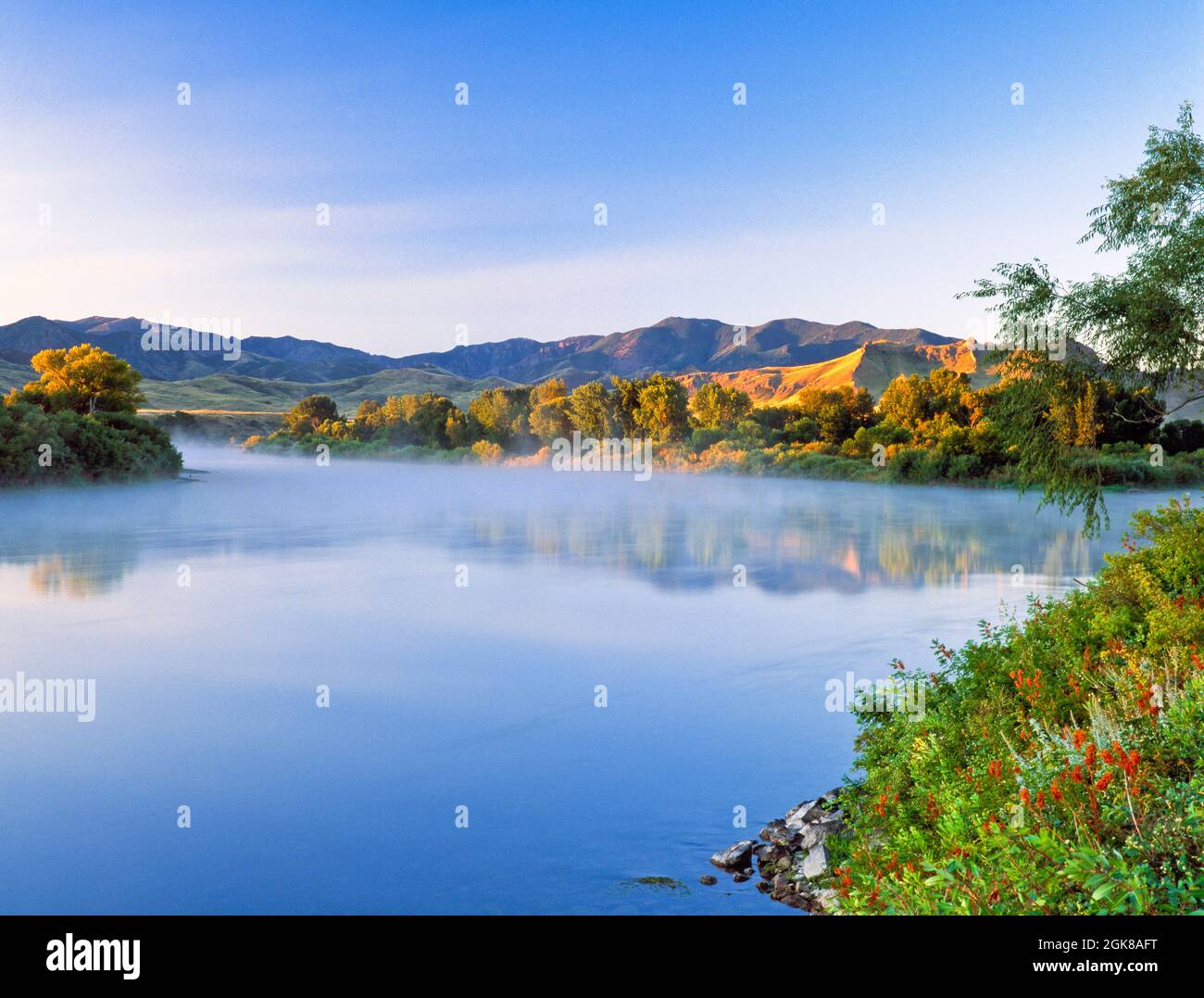 missouri river below the adel mountains at sunrise near cascade ...