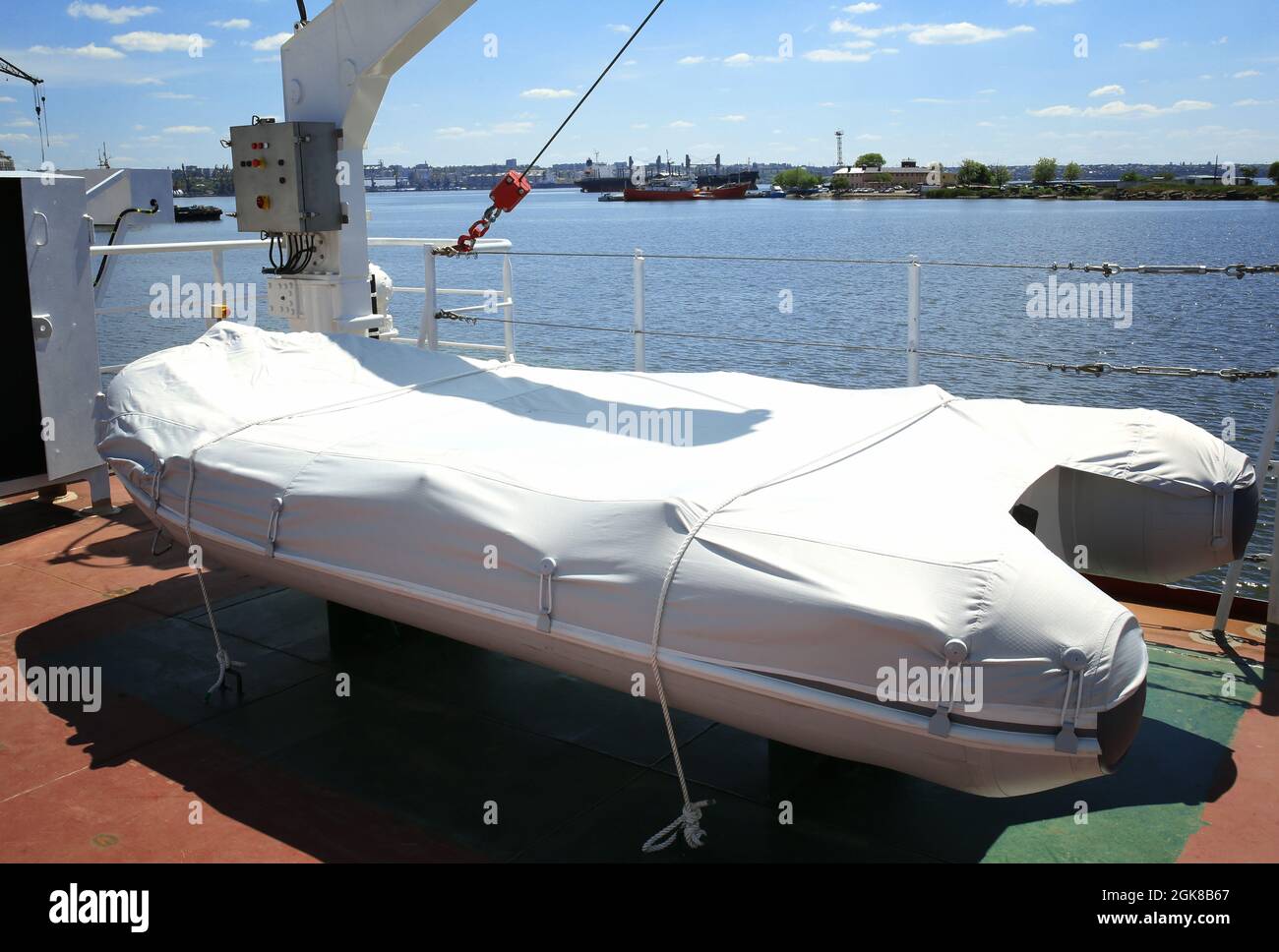 Rescue boat on ship deck Stock Photo - Alamy