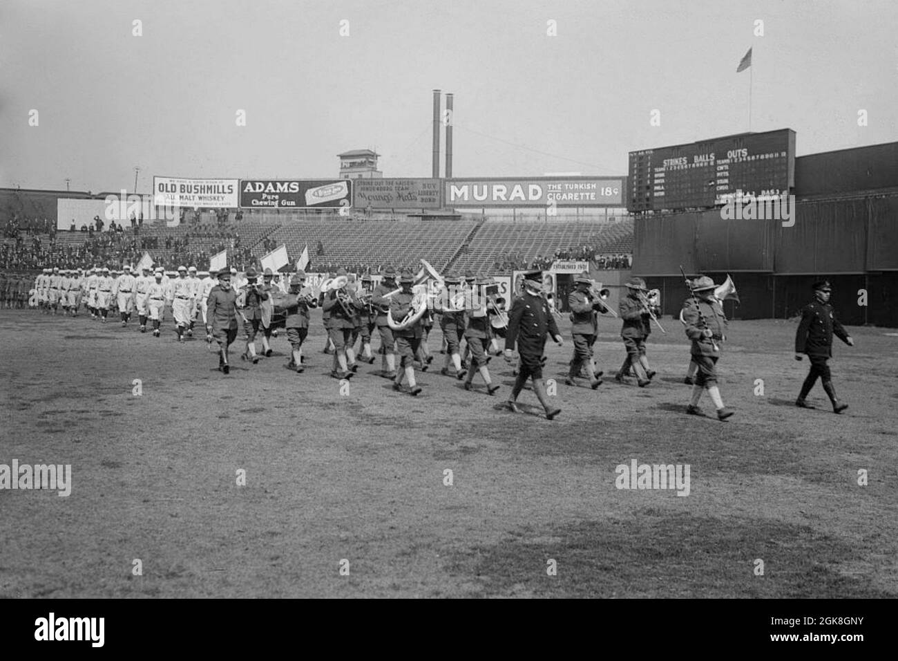 New York Giants and marching band, opening day at the Polo Grounds New ...
