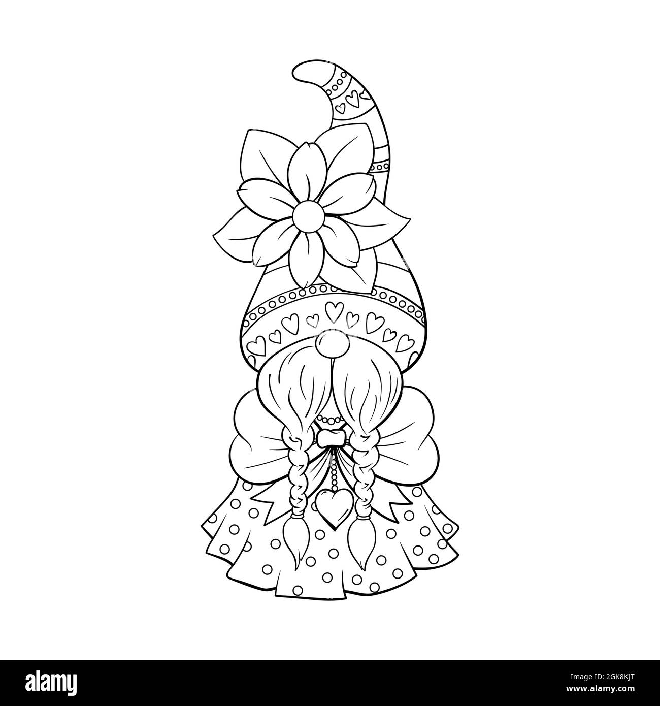 Cartoon Girl Gnome Character, black and white line art drawing nursery ...