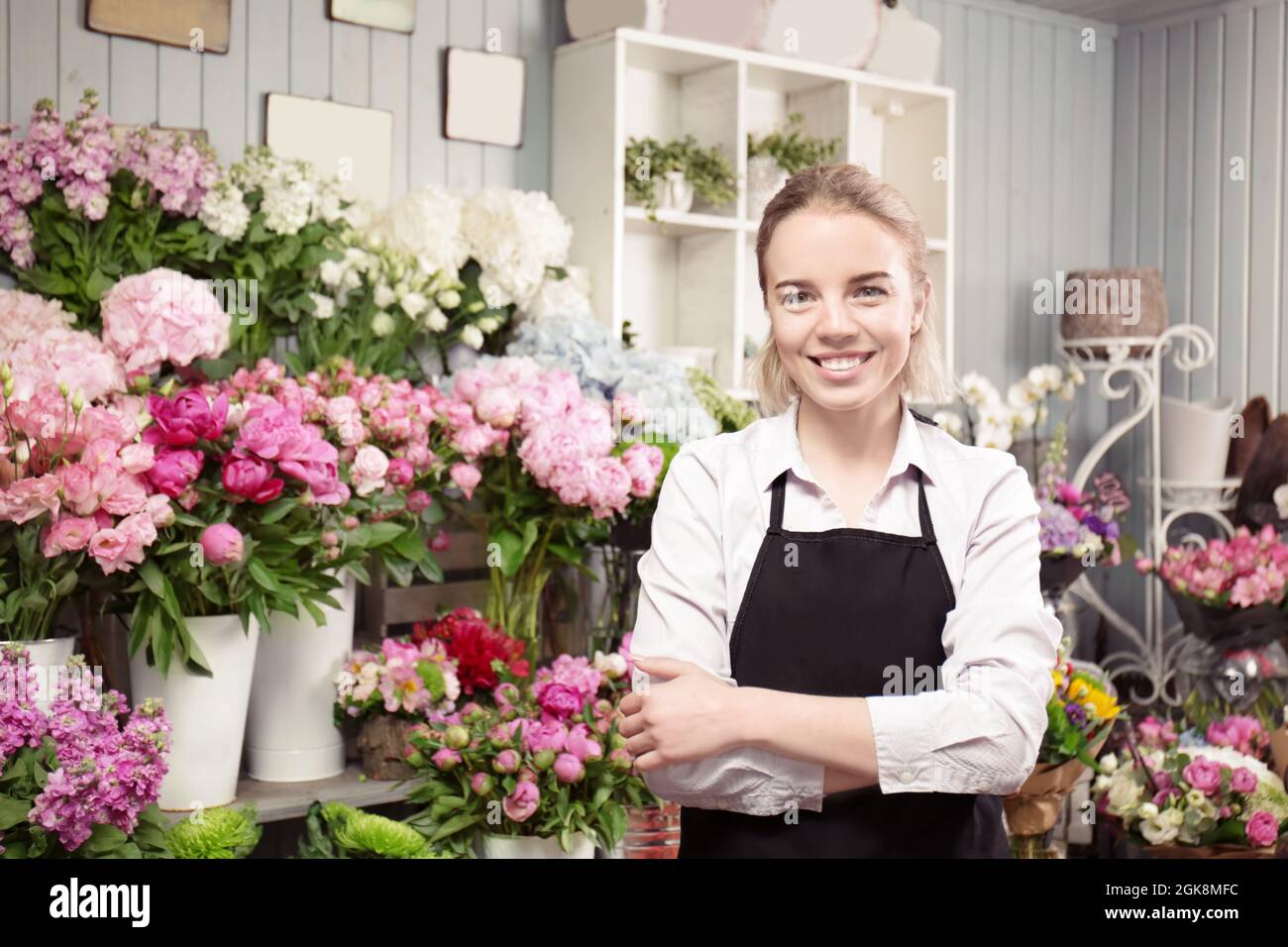 Spring flowers florist buckets hi-res stock photography and images - Alamy