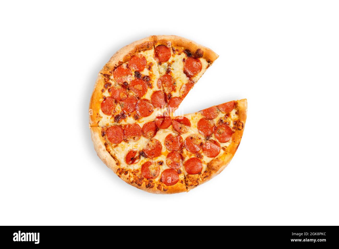 Big paperoni pizza without one piece. Top view on paperoni pizza ...