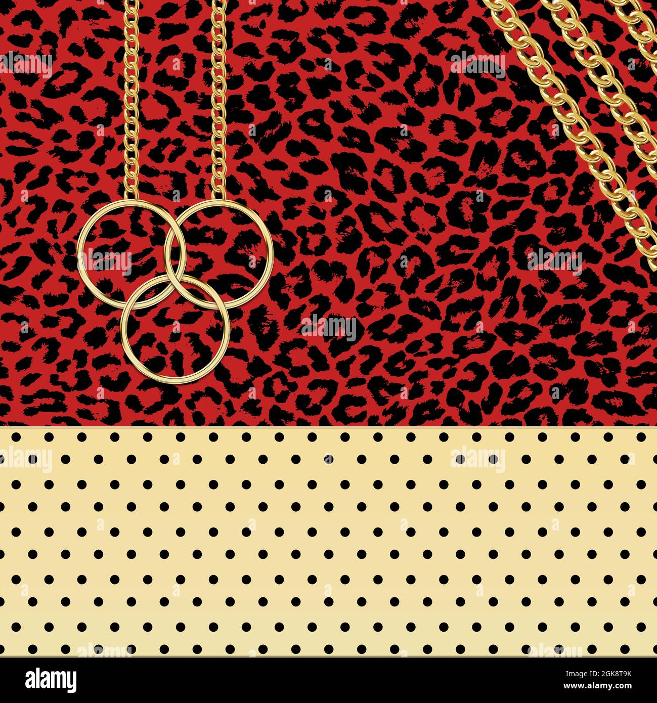 Dotted and leopard pattern with gold chains and circles Stock Photo - Alamy