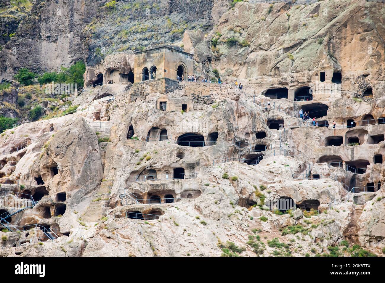 Scenic view of Vardzia caves complex in Georgia historic heritage in ...
