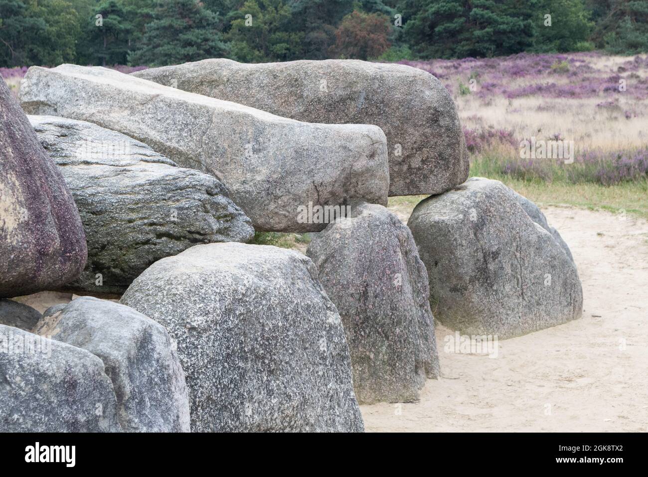 High angle shot of a megalithic structure or dolmen in the Netherlands ...
