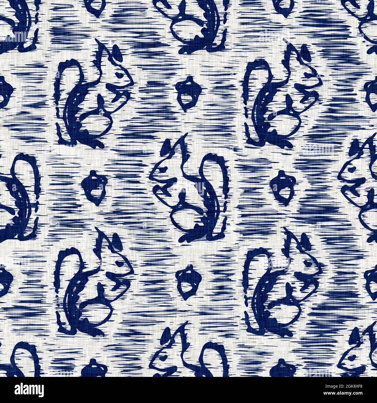 Indigo dyed fabric squirrel animal pattern texture. Seamless textile ...
