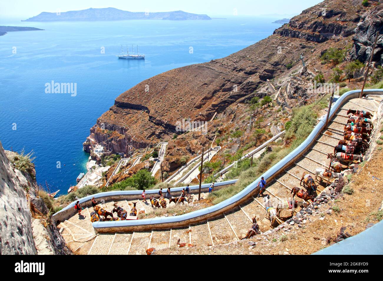 The Karavolades Stairs in Fira, Santorini, Greek Islands, Greece Stock ...